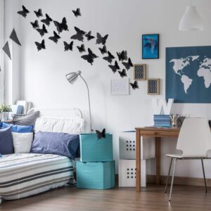 120 Pieces 3D Butterfly Wall Stickers 3 Sizes Removable Butterfly Mural Decals for Baby Kids Room Wedding Home Fridge DIY Art Decor (Black)