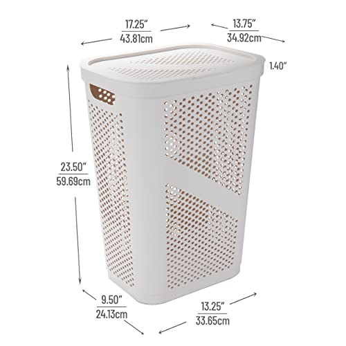 Mind Reader Basket Collection, Slim Laundry Hamper, 60 Liter (15g/33lbs) Capacity, Cut Out Handles, Attached Hinged Lid, Ventilated, Ivory