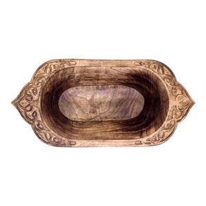 Divit Shilp Natural Wooden Tray, Serving Bowl for Salad, Veggies and Fruits, Large Deep Tray for Family, Party (Viking Bowl)