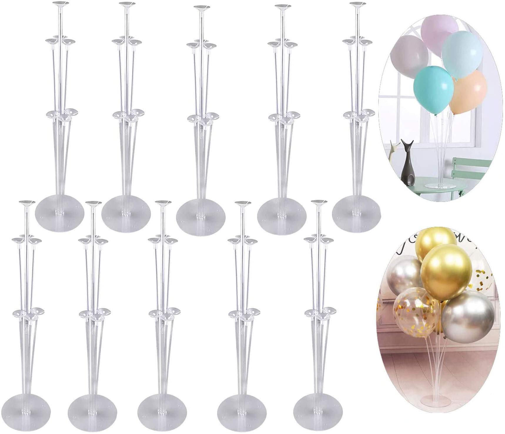 Balloon Stand Holders Kit for Party and Wedding Decorations Celebrations 10 Sets Balloon Stand Holders Kit with 70 Sticks 70 Cups and 10 Bases - Table