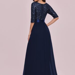 Ever-Pretty Women's Elegant A Line Crew Neck Half Sleeve Sequin Maxi Evening Dress Navy Blue US10