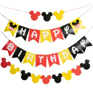 chuangqi colorful happy birthday banner with mickey style bunting, mickey-themed birthday party supplies