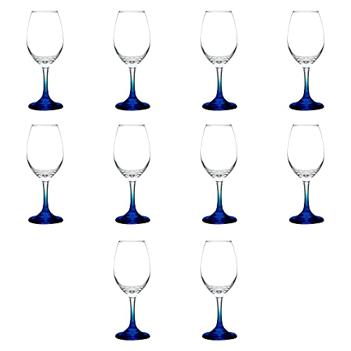 DISCOUNT PROMOS Rioja Wine Glasses with Stem 10 oz. Set of 10, Bulk Pack - Color Bottom, Perfect for Wedding, Party Favors, Birthday, Bridal Shower Gifts - Blue