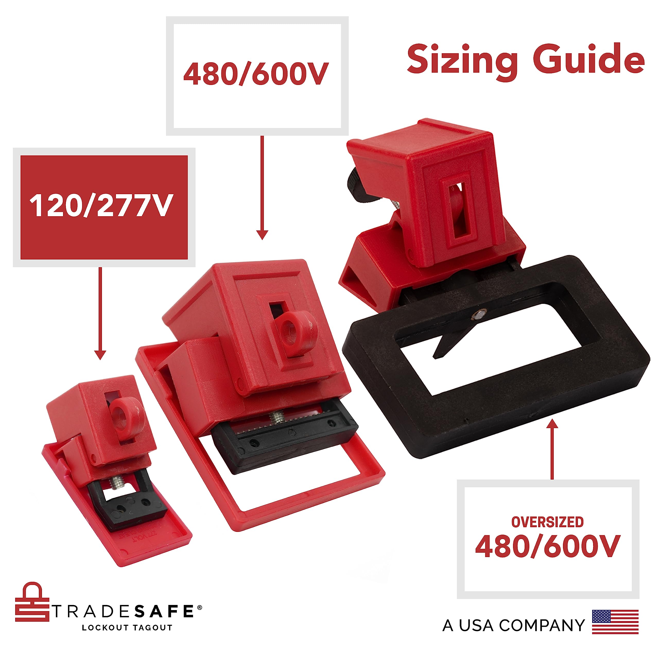 TRADESAFE Circuit Breaker Lockout Device, 10 Pack, 120/277 Volt, Clamp-on Single Pole Breaker Lock Out Device, OSHA Compliant, Premium Grade, Medium