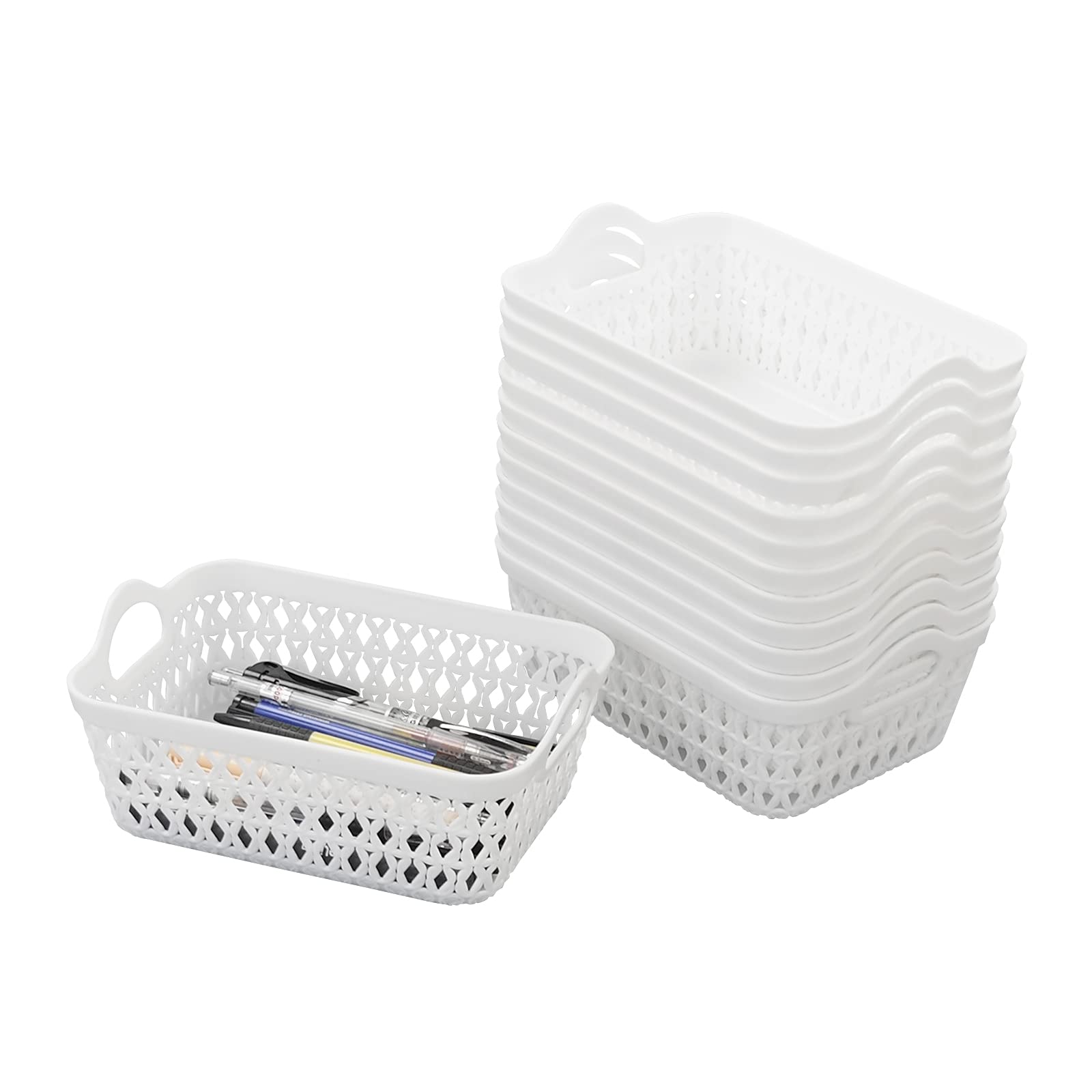 Nesmilers 12 Packs Small Storage Basket Tray, White Desktop Tray Baskets