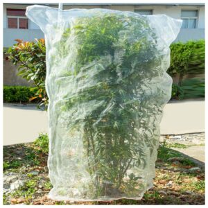 insect bird barrier mesh, garden netting barrier, bird netting, netting for plant with drawstring, 3.5 x 4.6 ft tomato protective cover, large potted fruit protectors cover for blueberry bushes