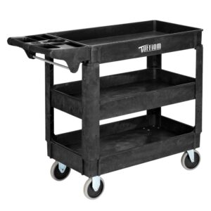 tuffiom plastic service utility cart, support 550lbs capacity ergonomic handle, heavy duty tub storage cart w/deep shelves, multipurpose rolling 2-tier mobile storage organizer, for warehouse garage