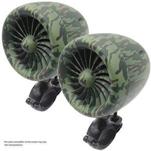 GoHawk TJ4-W Camo Green Waterproof Amplifier 4" Full Range Bluetooth Motorcycle Stereo Speakers 1 to 1.25 in. Handlebar Mount Audio Amp System Harley Touring Cruiser ATV 4-Wheeler, USB, AUX, FM Radio