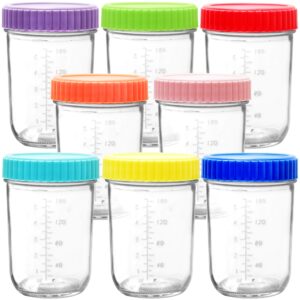 youngever glass baby food storage, 8 ounce baby food glass containers with airtight lids, glass jars with lids, 8 assorted colors