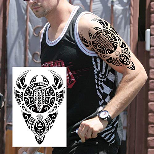 11 Sheets NEZAR Maori Temporary Tattoo Sleeve For Men Adults Tiki Turtle Manta Waterproof Fake Tattoo Sleeves For Women Black Dragon Totem Tribal Military Long Full Sleeve Tattoos Temporary Stickers