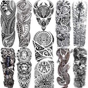 11 sheets nezar maori temporary tattoo sleeve for men adults tiki turtle manta waterproof fake tattoo sleeves for women black dragon totem tribal military long full sleeve tattoos temporary stickers