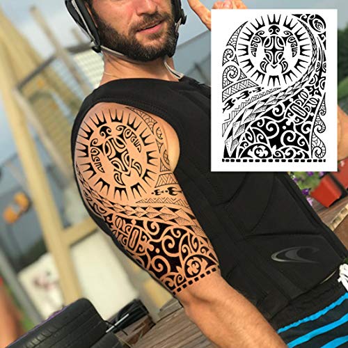 11 Sheets NEZAR Maori Temporary Tattoo Sleeve For Men Adults Tiki Turtle Manta Waterproof Fake Tattoo Sleeves For Women Black Dragon Totem Tribal Military Long Full Sleeve Tattoos Temporary Stickers