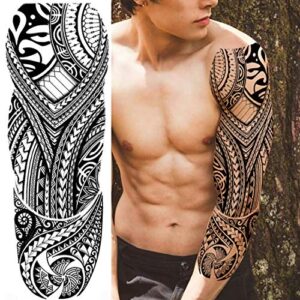 11 Sheets NEZAR Maori Temporary Tattoo Sleeve For Men Adults Tiki Turtle Manta Waterproof Fake Tattoo Sleeves For Women Black Dragon Totem Tribal Military Long Full Sleeve Tattoos Temporary Stickers