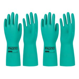 PACIFIC PPE 2 Pairs Nitrile Chemical Resistant Gloves, Flocked, Resist Strong Acid, Alkali, 15 mil, 12.6", Large