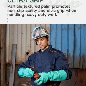 PACIFIC PPE 2 Pairs Nitrile Chemical Resistant Gloves, Flocked, Resist Strong Acid, Alkali, 15 mil, 12.6", Large