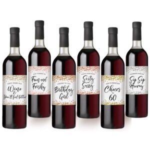 Printed Party 60th Birthday Wine Bottle Labels, Confetti, Set of 6