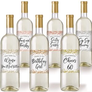 Printed Party 60th Birthday Wine Bottle Labels, Confetti, Set of 6