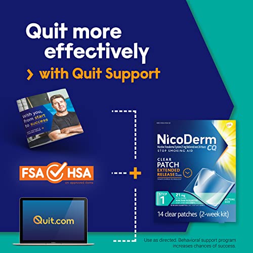 NicoDerm CQ 21 mg Step 1 Nicotine Patches to Help Quit Smoking with Behavioral Support Program - Stop Smoking Aid, 14 Count