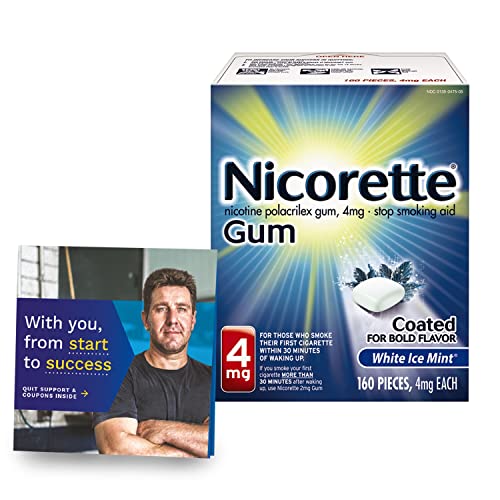 Nicorette 4 Mg Nicotine Gum to Help Quit Smoking with Behavioral Support Program - White Ice Mint Flavored Stop Smoking Aid, 160 Count