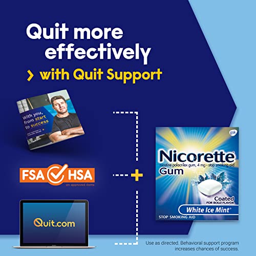 Nicorette 4 Mg Nicotine Gum to Help Quit Smoking with Behavioral Support Program - White Ice Mint Flavored Stop Smoking Aid, 160 Count