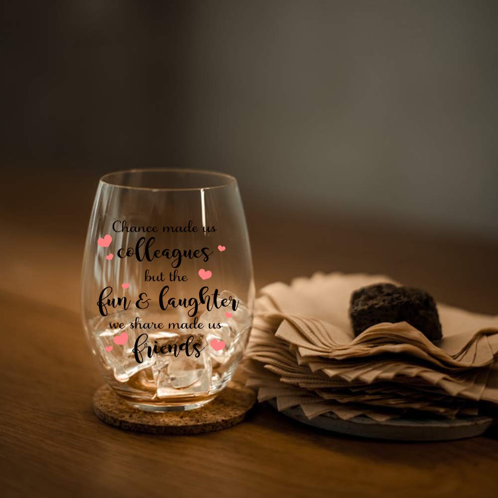 Perfectinsoy Chance Made Us Colleagues, 15oz Funny Stemless Wine Glass, Coworker Gifts for Leaving Farewell, Birthday, Valentines, Galentines, Retirement,Funny Gifts For Coworkers