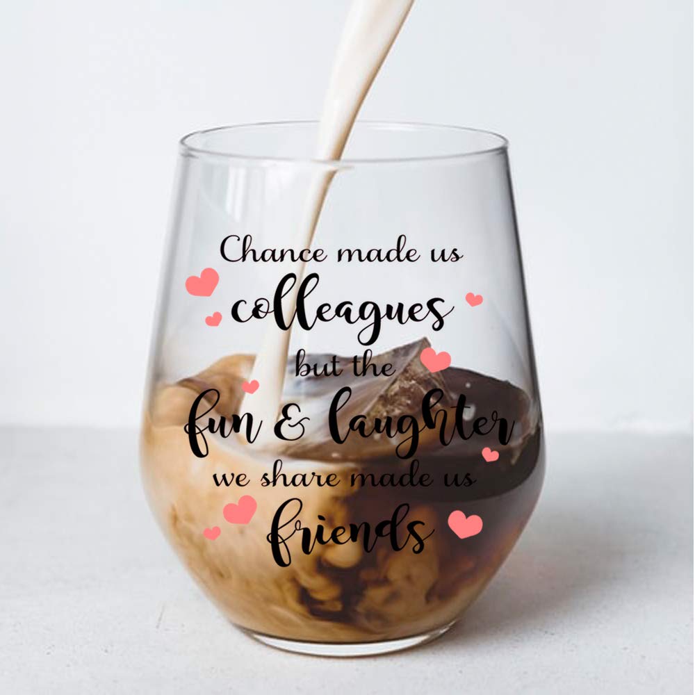 Perfectinsoy Chance Made Us Colleagues, 15oz Funny Stemless Wine Glass, Coworker Gifts for Leaving Farewell, Birthday, Valentines, Galentines, Retirement,Funny Gifts For Coworkers