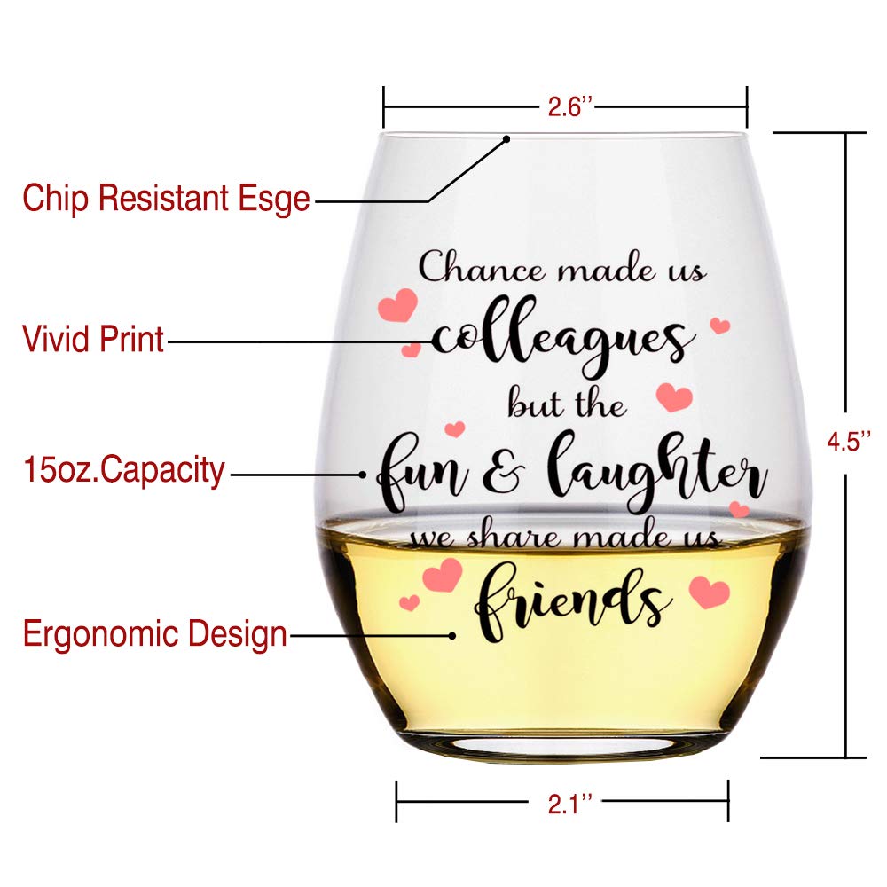 Perfectinsoy Chance Made Us Colleagues, 15oz Funny Stemless Wine Glass, Coworker Gifts for Leaving Farewell, Birthday, Valentines, Galentines, Retirement,Funny Gifts For Coworkers