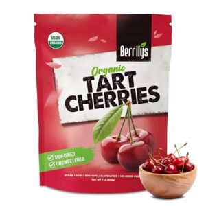 berrilys organic dried tart cherries, 1 lb, pitted, non-gmo, kosher, unsulfured, no added sugar