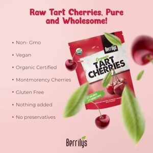 Berrilys Organic Dried Tart Cherries, 1 lb, Pitted, Non-GMO, Kosher, Unsulfured, No Added Sugar