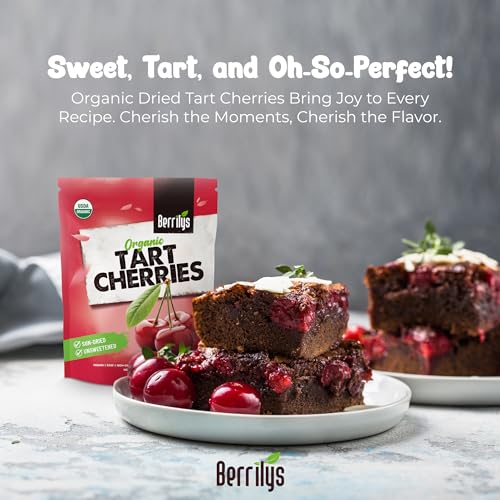 Berrilys Organic Dried Tart Cherries, 1 lb, Pitted, Non-GMO, Kosher, Unsulfured, No Added Sugar