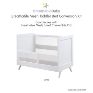 BreathableBaby Breathable Mesh Toddler Bed Conversion Kit for 3-in-1 Convertible Crib — White — Guardrail — Greenguard Gold Certified