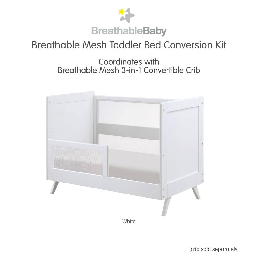 BreathableBaby Breathable Mesh Toddler Bed Conversion Kit for 3-in-1 Convertible Crib — White — Guardrail — Greenguard Gold Certified