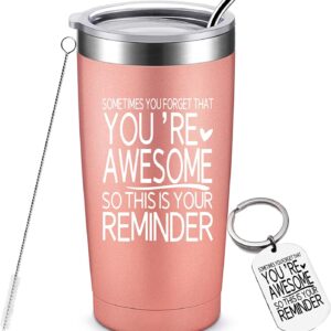 FANCYCOOL Thank You Gifts, Funny Inspirational Birthday Gifts for Women, Best Friends, Daughter, Sister, Mom, Her, Wife, Teacher, Coworker, Insulated Tumbler with Keychain, 20 Ounce Rose Gold