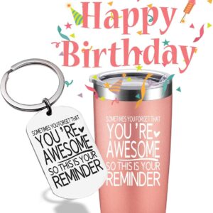 FANCYCOOL Thank You Gifts, Funny Inspirational Birthday Gifts for Women, Best Friends, Daughter, Sister, Mom, Her, Wife, Teacher, Coworker, Insulated Tumbler with Keychain, 20 Ounce Rose Gold