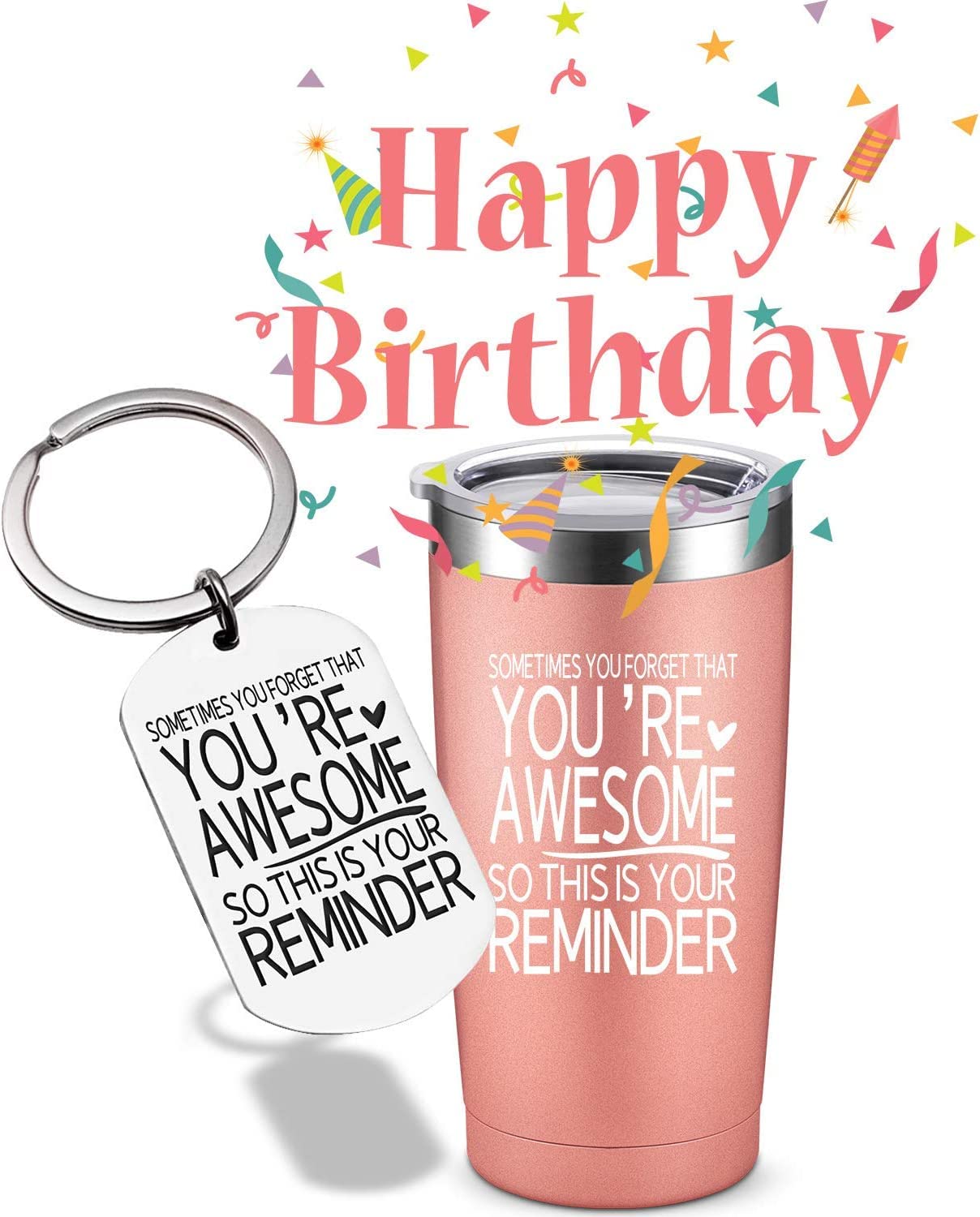 FANCYCOOL Thank You Gifts, Funny Inspirational Birthday Gifts for Women, Best Friends, Daughter, Sister, Mom, Her, Wife, Teacher, Coworker, Insulated Tumbler with Keychain, 20 Ounce Rose Gold