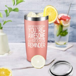 FANCYCOOL Thank You Gifts, Funny Inspirational Birthday Gifts for Women, Best Friends, Daughter, Sister, Mom, Her, Wife, Teacher, Coworker, Insulated Tumbler with Keychain, 20 Ounce Rose Gold