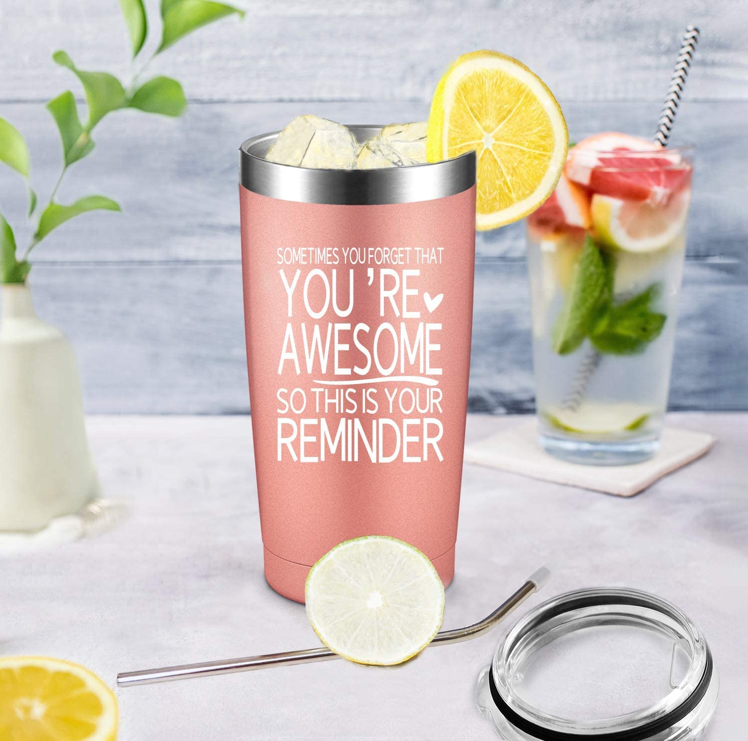 FANCYCOOL Thank You Gifts, Funny Inspirational Birthday Gifts for Women, Best Friends, Daughter, Sister, Mom, Her, Wife, Teacher, Coworker, Insulated Tumbler with Keychain, 20 Ounce Rose Gold