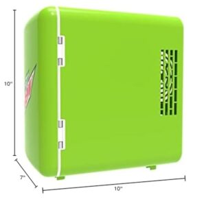 CURTIS Mountain Dew MIS134MD, Mini Portable Compact Personal Fridge Cooler, 4 Liter Capacity Chills Six 12 oz Cans, 100% Freon-Free & Eco Friendly, Lime