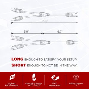 BougeRV 20Ft 10AWG Solar Extension Cable and 1 Pair of Solar Y Branch Parallel Connectors, Included Extra Free Pair of Connectors, 20Ft Solar Extension Cable Connector Kit Made of Pure Copper