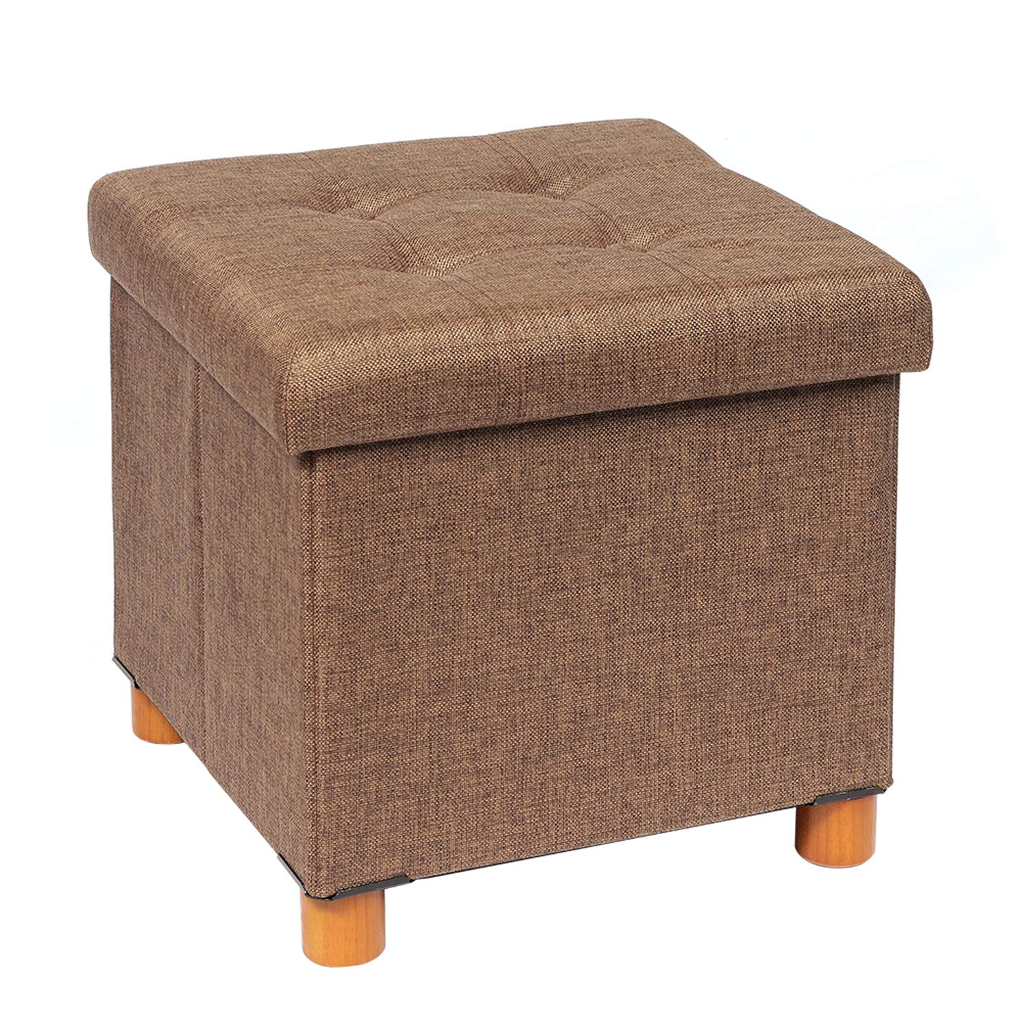 B FSOBEIIALEO Storage Ottoman with Tray, Foot Stools and Ottomans with Legs, Storage Cube Seat Linen Brown 15"