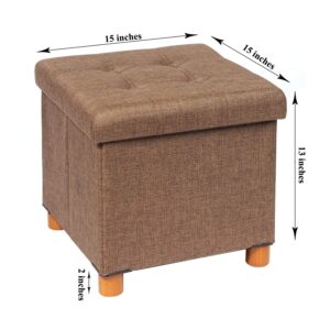 B FSOBEIIALEO Storage Ottoman with Tray, Foot Stools and Ottomans with Legs, Storage Cube Seat Linen Brown 15"