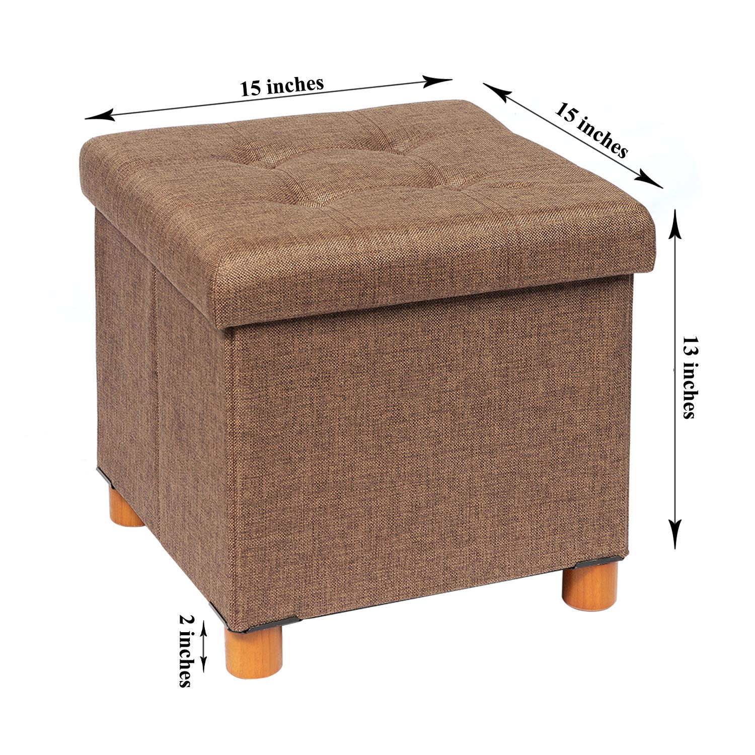 B FSOBEIIALEO Storage Ottoman with Tray, Foot Stools and Ottomans with Legs, Storage Cube Seat Linen Brown 15"