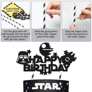 Haooryx 35PCS Galaxy Wars Birthday Party Favor Supplies for Kids, Black Series Birthday Banner Darth Vader Cake Topper Decoration Latex Balloons War Lightsaber BB8 Robot Aluminum Foil balloons