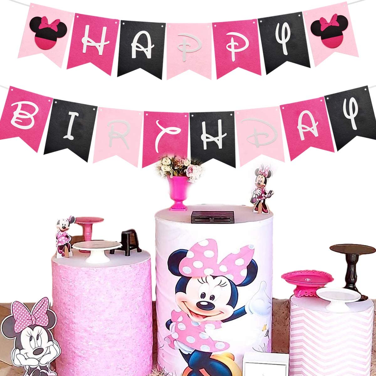 Minnie Birthday Banner, Minnie themed party supplies, girl birthday party decoration items