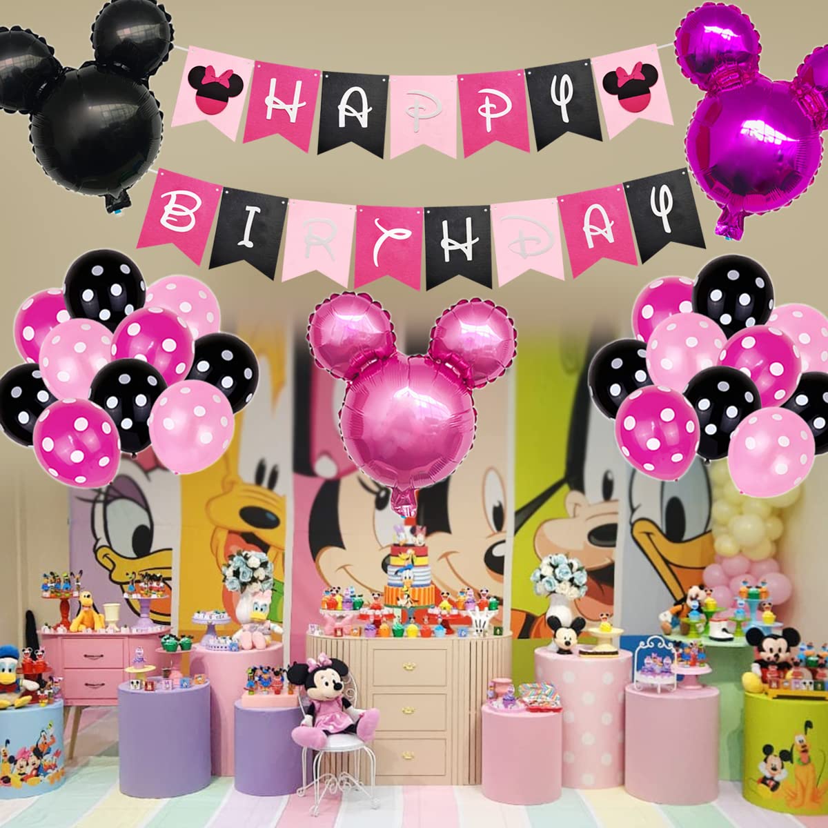 Minnie Birthday Banner, Minnie themed party supplies, girl birthday party decoration items