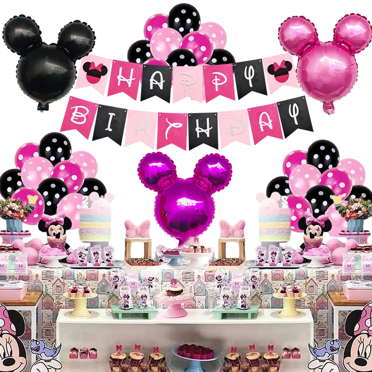 Minnie Birthday Banner, Minnie themed party supplies, girl birthday party decoration items