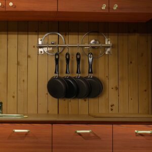 Dseap Pot Rack - Pots and Pans Hanging Rack Rail with 8 Hooks, Double Bars, Pot Hangers for Kitchen, Wall Mounted, Bronze