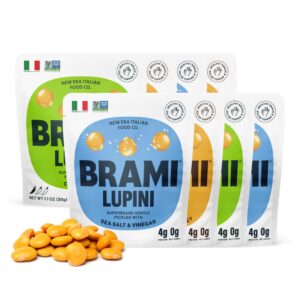 brami lupini beans snack, mini | 4g plant protein, 0g net carbs | vegan, vegetarian, keto, plant based, mediterranean diet, non perishable, healthy snack | 1.06 ounce (8 count) (variety)