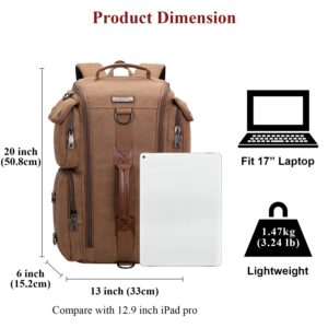 WITZMAN Travel Backpack for Men and Women Carry On Canvas Backpack Duffel Bag for Airplanes Fit 17 Inch Laptop (6661 Classic Brown)