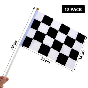 13 Feet Long Racetrack Floor Running Mat (2ft Wide) and 12 Pieces Checkered Black and White Racing Flag for Two Fast Birthday Decorations Race Car Road for Race Car Birthday Party Supplies